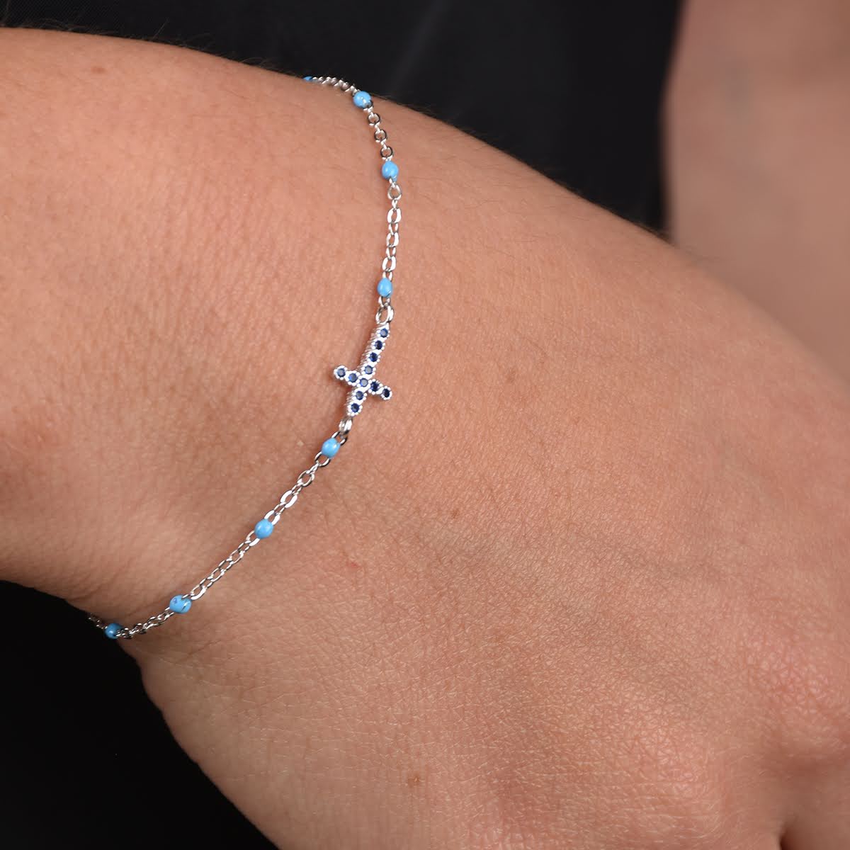 PULSERA CRUZ AZUL CZ CON CHAKIRA AZUL CIELO – La Plata | Beauty is a jewel